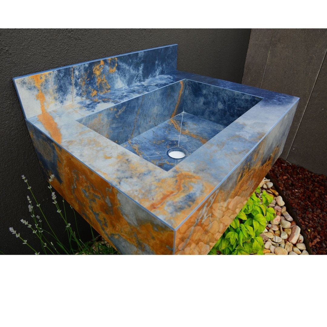 Custom Made Ocean Blue Bathroom Sink, Kitchen Sink, Marble Look ...