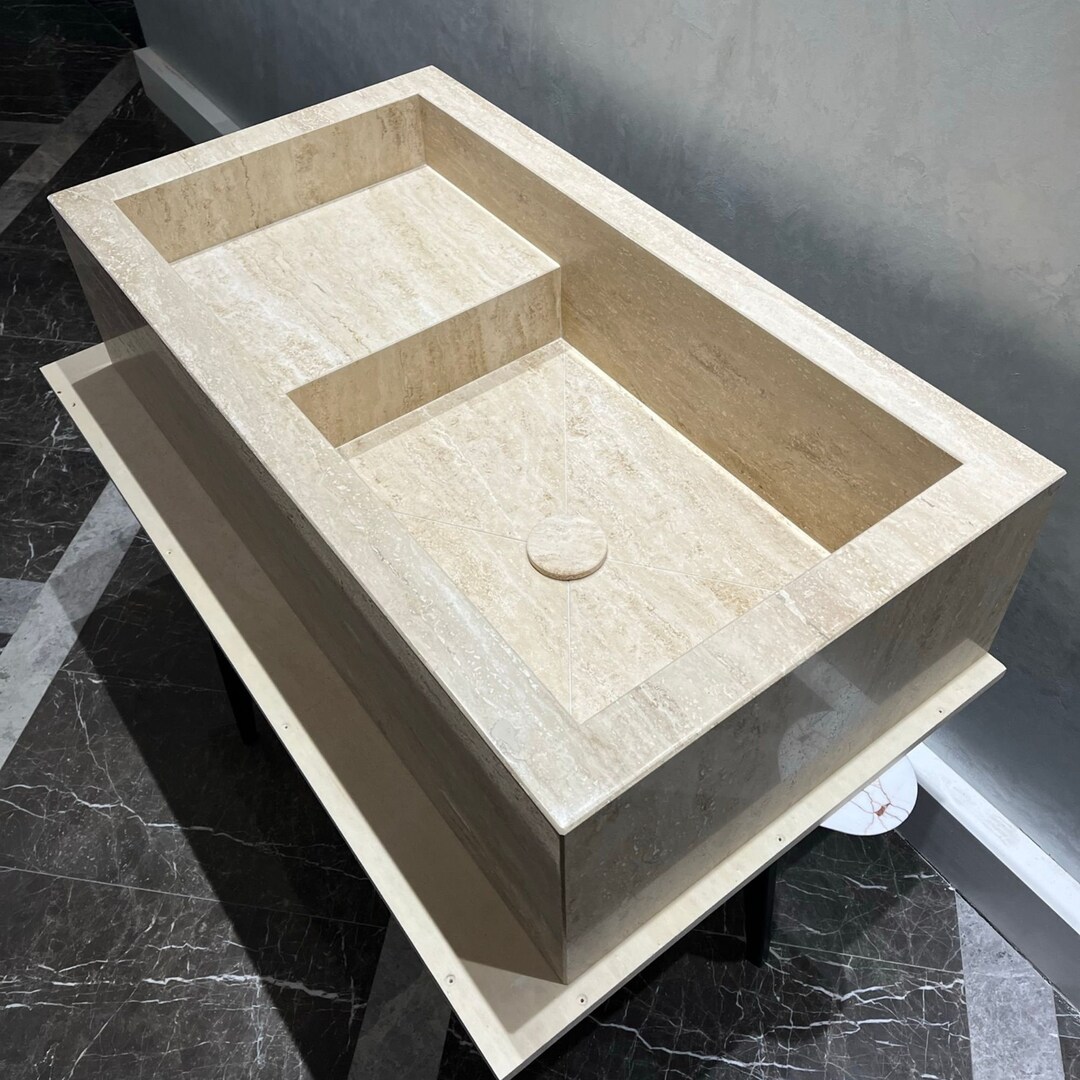 Handcrafted Vein Cut Travertine Sink: Custom Marble Vanity Top - Etsy