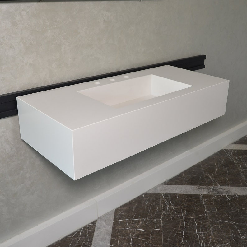 Handcrafted Custom White Quartz Bathroom Sink: Polished Vanity Top - Etsy
