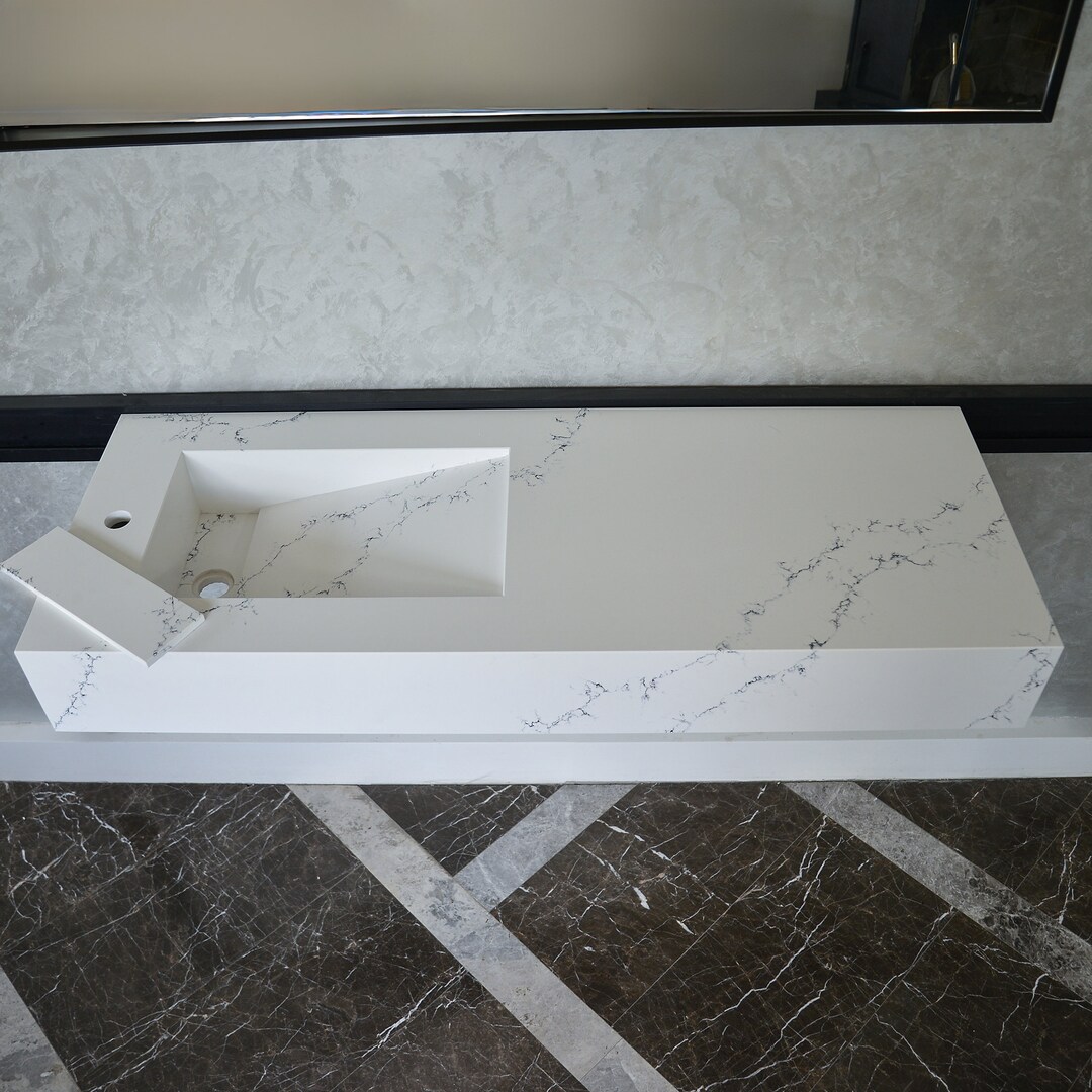 Handcrafted Custom Quartz Bathroom Sink: Polished White Vanity - Etsy