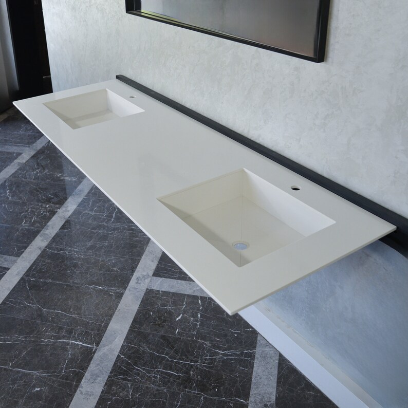 Handcrafted White Quartz Bathroom Vanity With Double Vessel Sink - Etsy