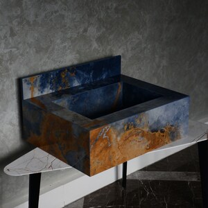 Custom Made Ocean Blue Bathroom Sink, Kitchen Sink, Marble Look ...