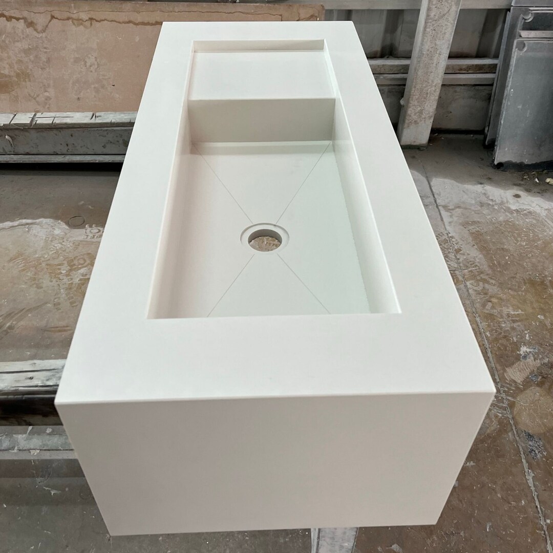 Handcrafted White Quartz Sink: Integrated Countertop Vanity - Etsy