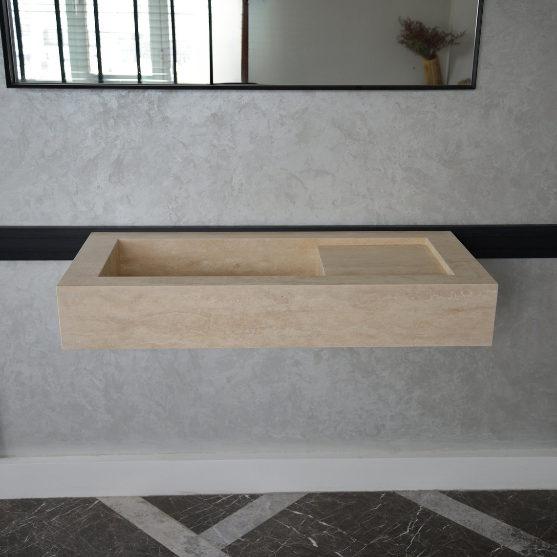 Handmade Vein Cut Travertine Sink: Custom Beige Bathroom Vessel - Etsy