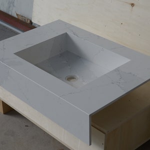 Handcrafted Silestone Ethereal Dusk Quartz Sink: Wall Mount Vanity Top ...