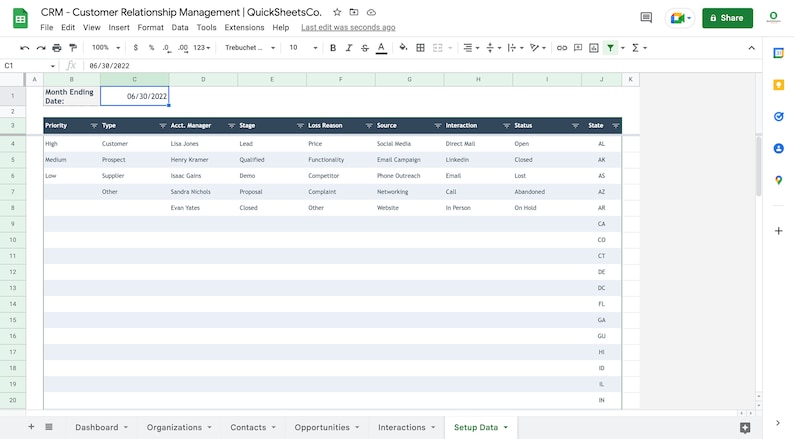 Plantilla CRM / Rastreador de clientes de Google Sheets / Base de datos ...