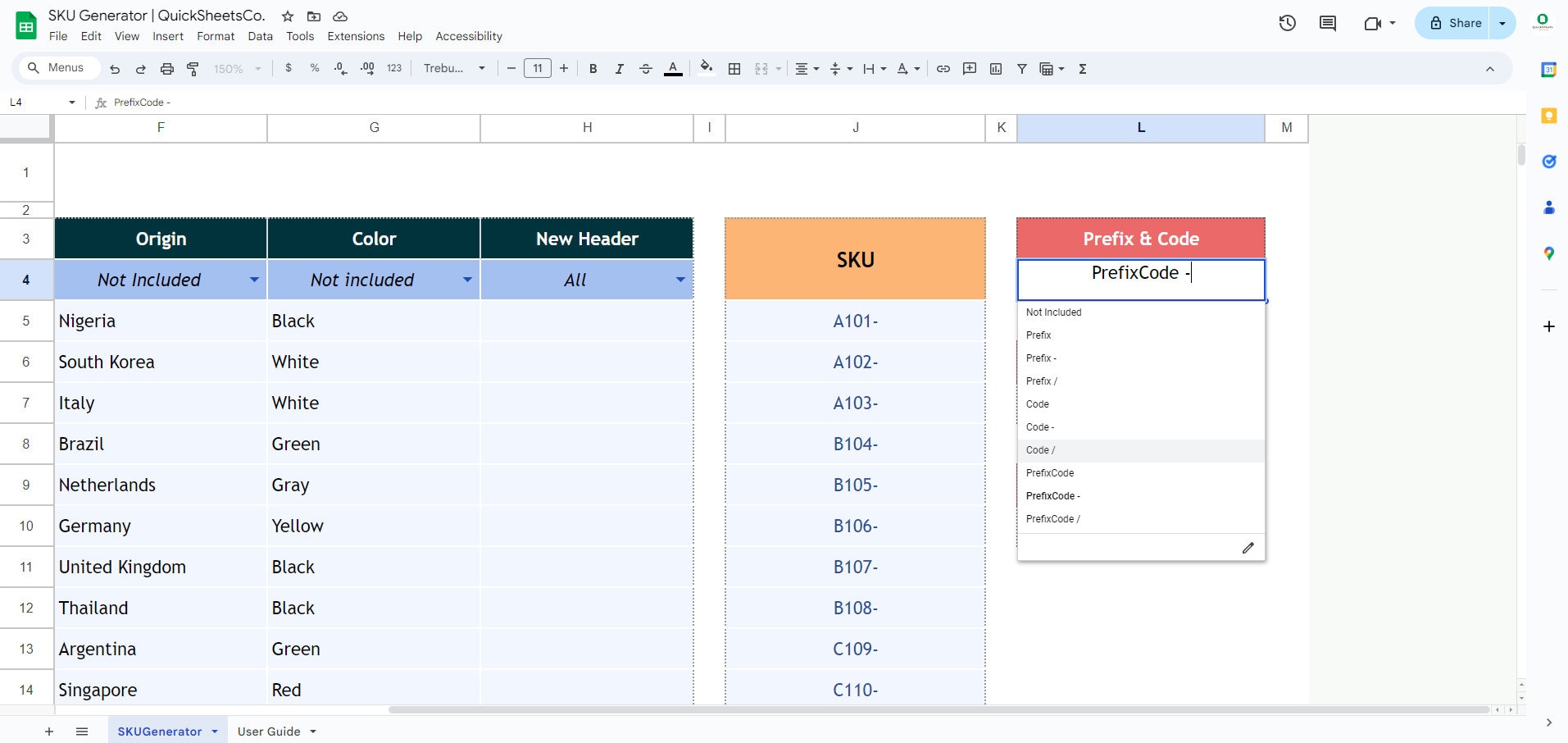 SKU Generator Google Sheets Template | Generate Unique Codes for Efficient Inventory Control - Etsy