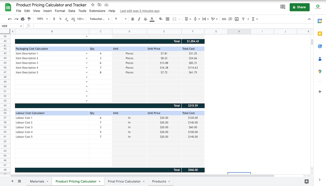 Product Pricing Template | Google Sheets | Pricing Sheet | Pricing ...