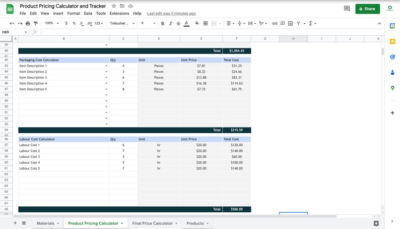 Product Pricing Template | Google Sheets | Pricing Sheet | Pricing ...