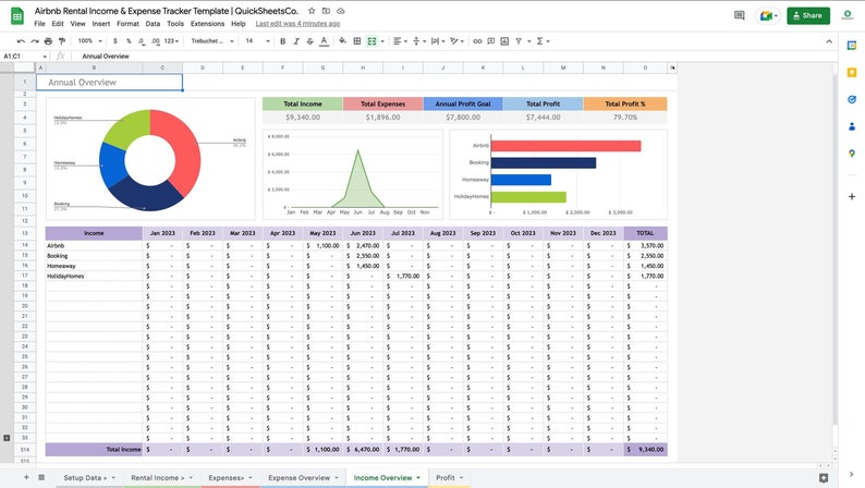 Airbnb Rental Income & Expense Tracker | Airbnb Profit Tracking ...