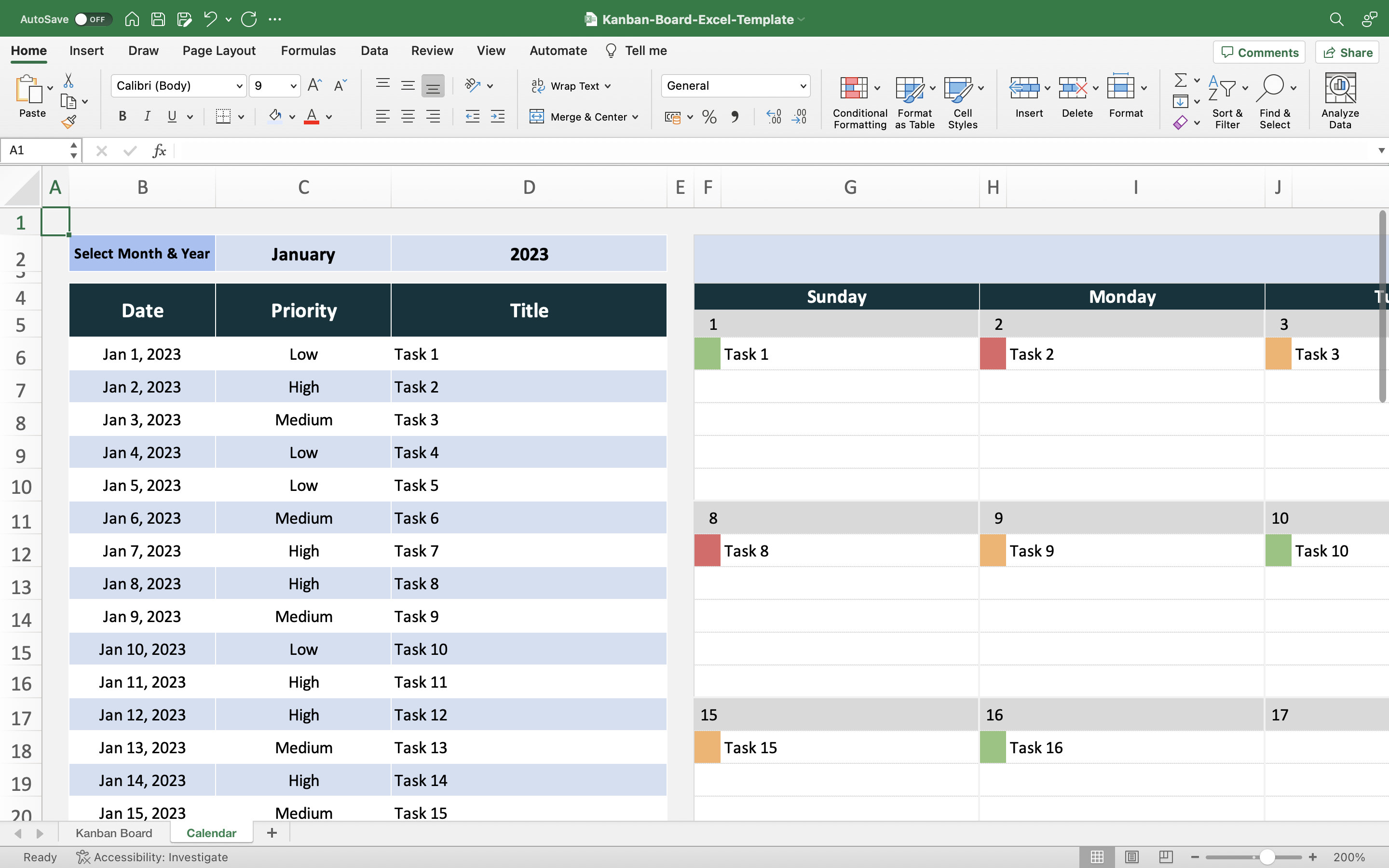 Kanban Board Excel Template Task Tracker Project - Etsy