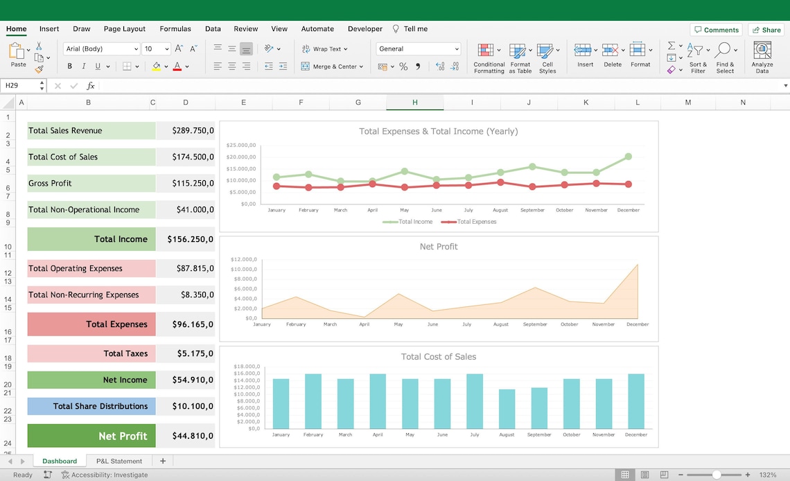 Profit and Loss Statement Excel Template | Financial Spreadsheet ...