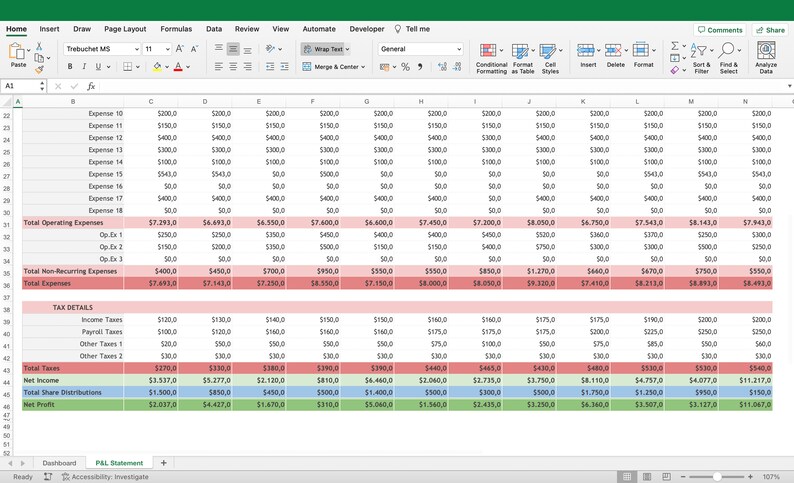Profit and Loss Statement Excel Template | Financial Spreadsheet ...