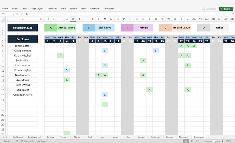 Employee Leave Tracker | Excel Template | Leave Management Excel | Time ...