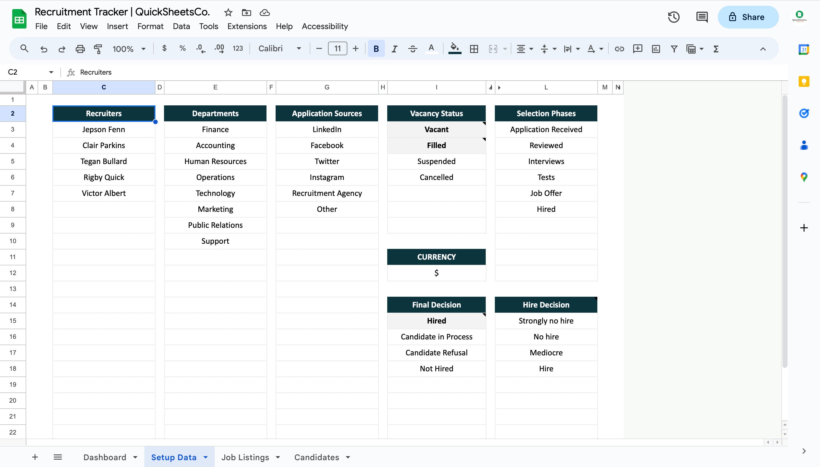 Recruitment Tracker Google Sheets | Applicant Tracking Spreadsheet ...