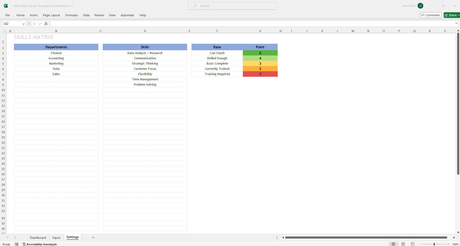 Skills Matrix | Excel Template | Skills Gap Analysis | Excel Tool for ...