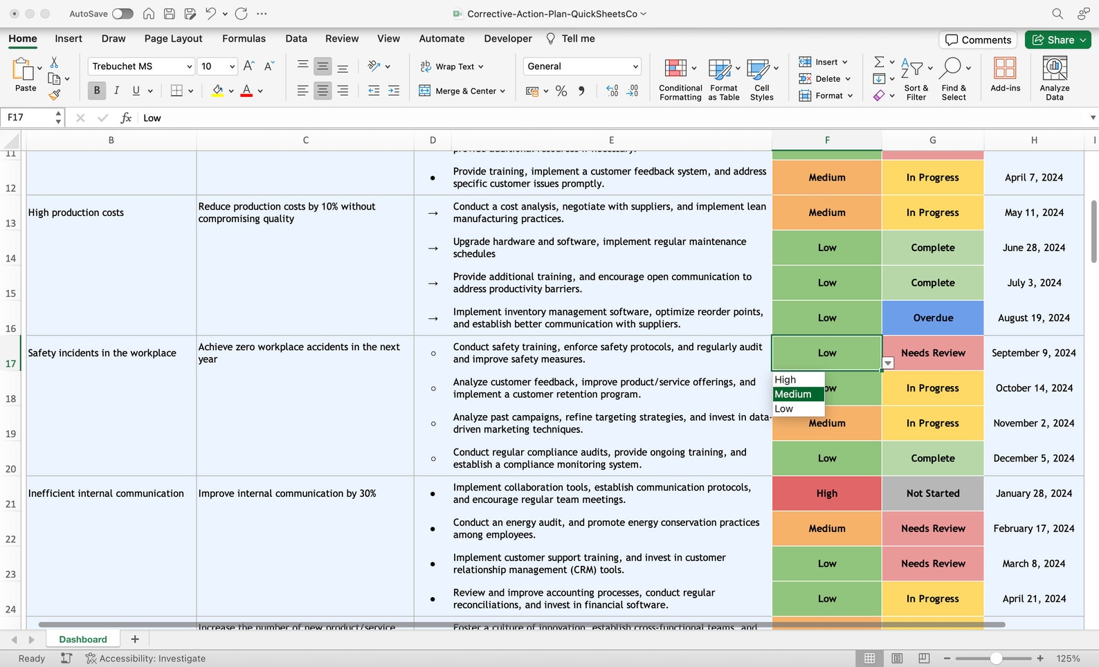 Corrective Action Plan Excel Template | CAP Tool for Project Management ...