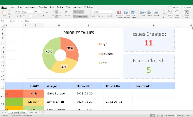 Issue Tracker Excel Template | Track Project Management | Task Tracker | Priority and Status ...
