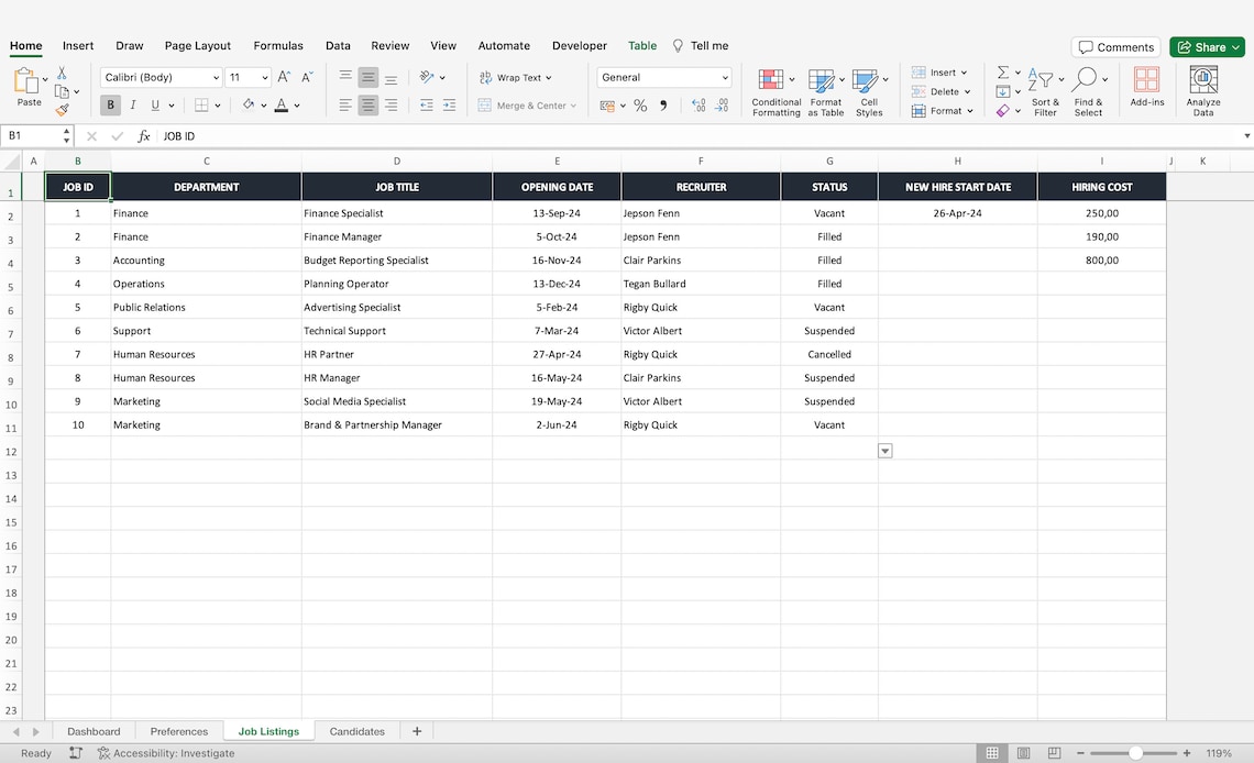 Recruitment Tracker Excel Template | Applicant Tracking Spreadsheet | Hiring Pipeline ...