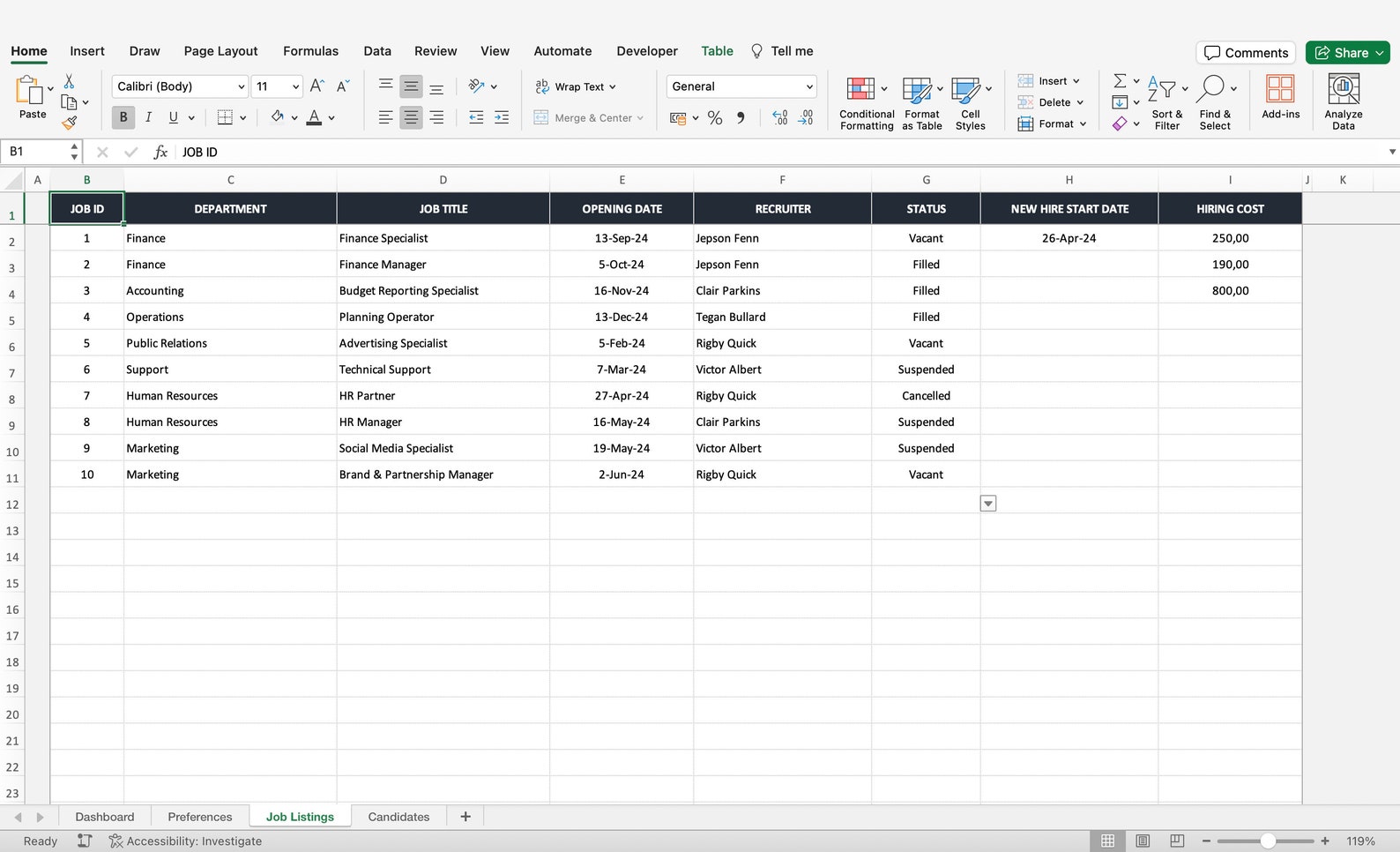 Recruitment Tracker Excel Template | Applicant Tracking Spreadsheet ...