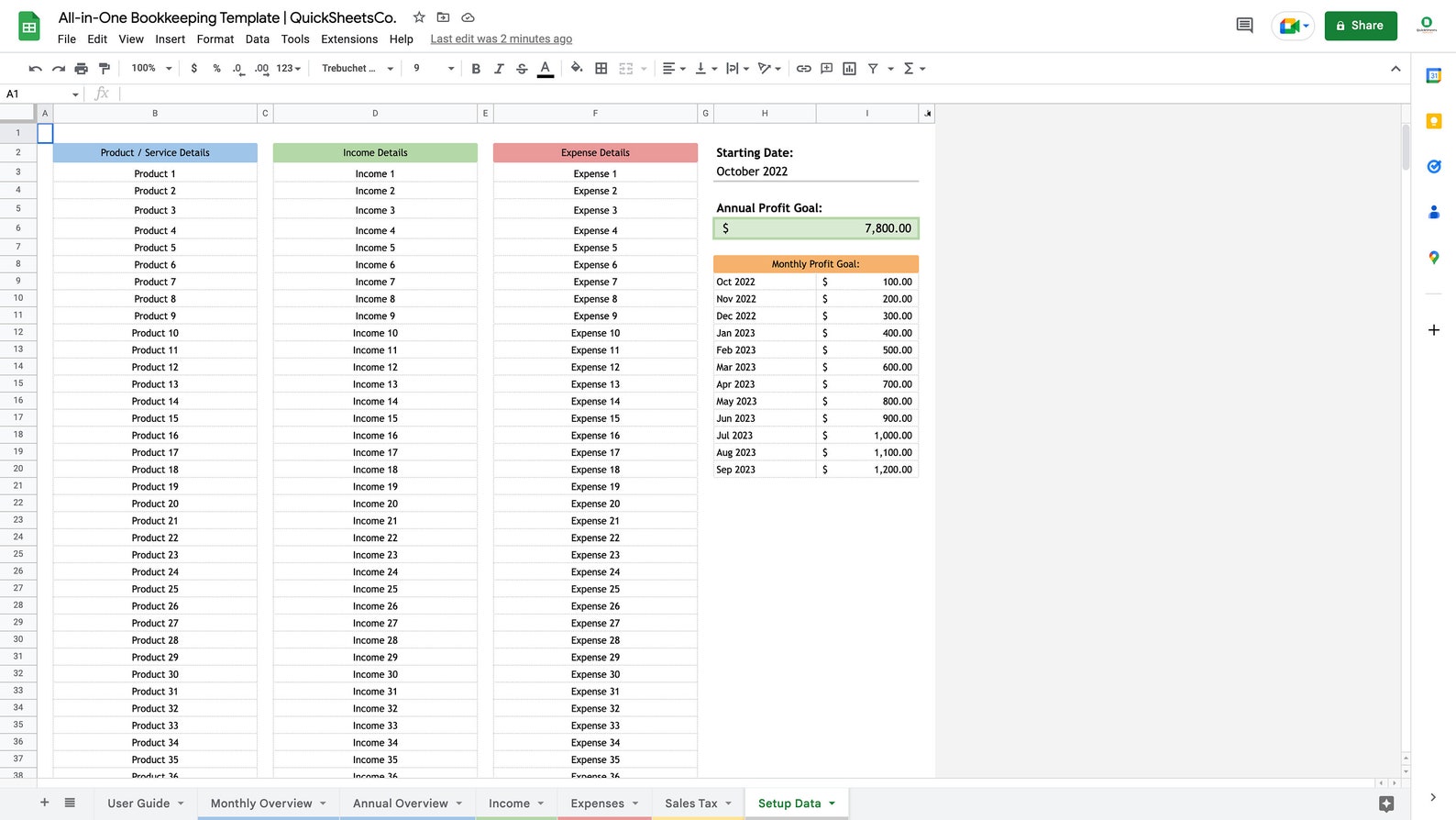 Small Business Bookkeeping Template | Google Sheets | Income and ...