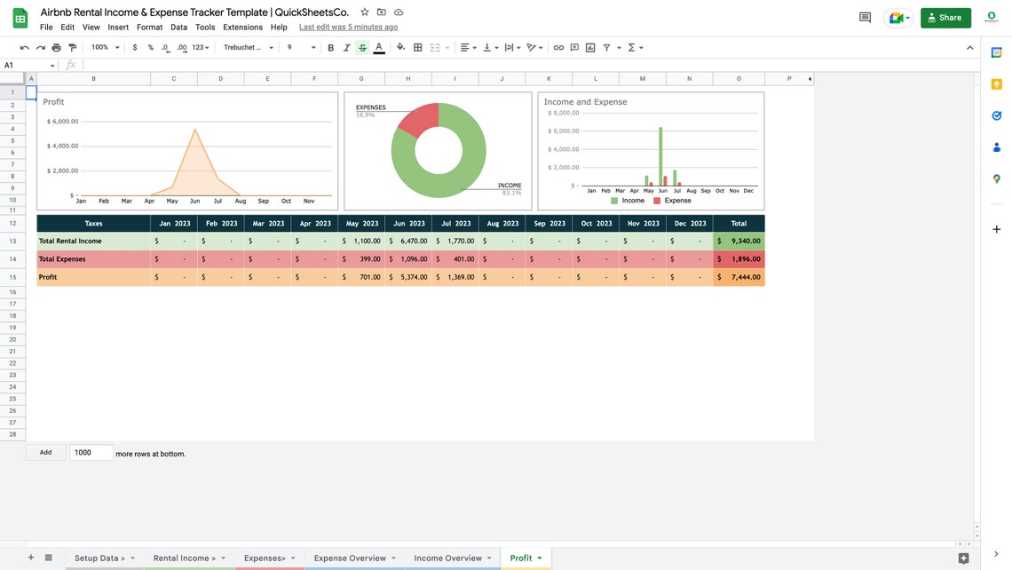 Airbnb Rental Income & Expense Tracker Airbnb Profit Tracking ...