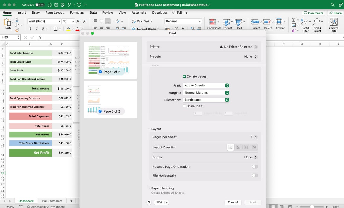 Profit and Loss Statement Excel Template | Financial Spreadsheet ...