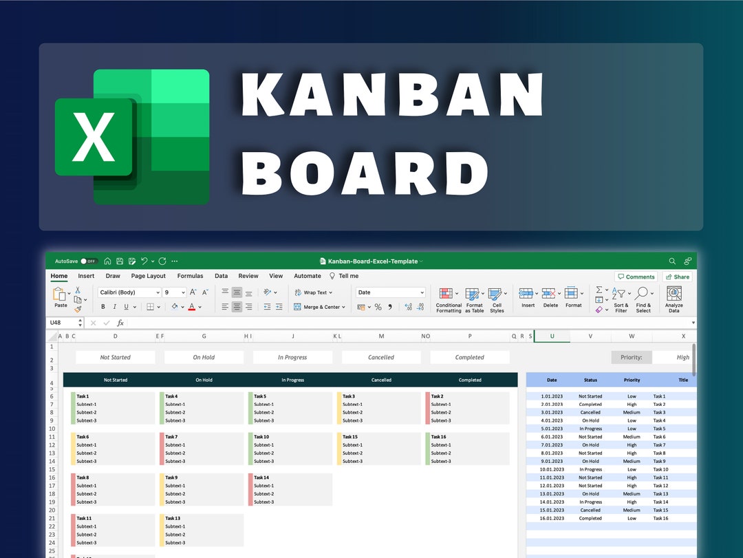 Kanban Board Excel Template | Task Tracker | Project Management | Gantt Chart | to Do List ...