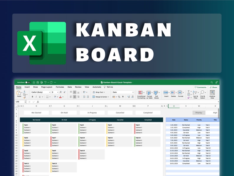 Kanban Board Excel Template | Task Tracker | Project Management | Gantt Chart | to Do List ...
