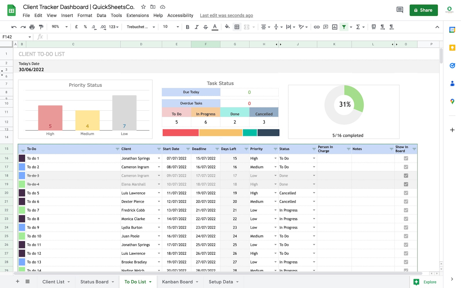 Client Tracker Spreadsheet | Google Sheets | Small Business Template ...