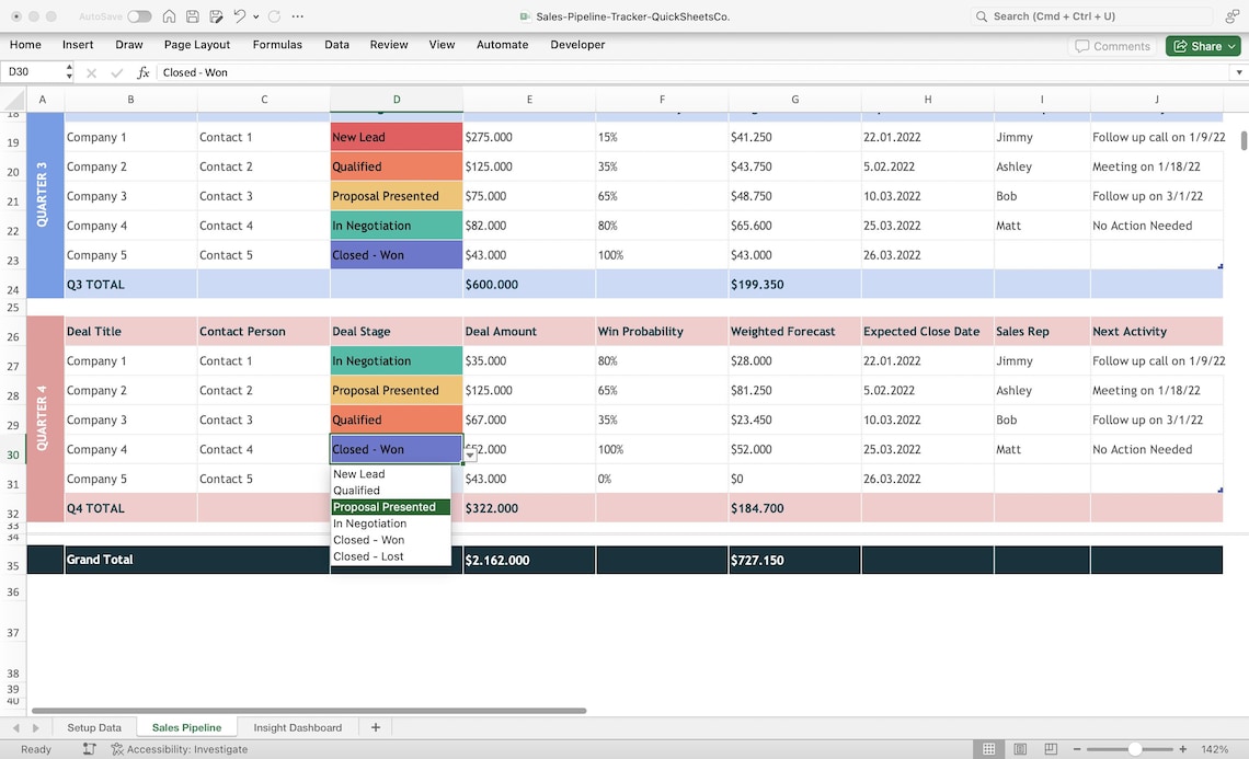 Sales Pipeline Excel Template | Business Spreadsheet | Pipeline CRM ...