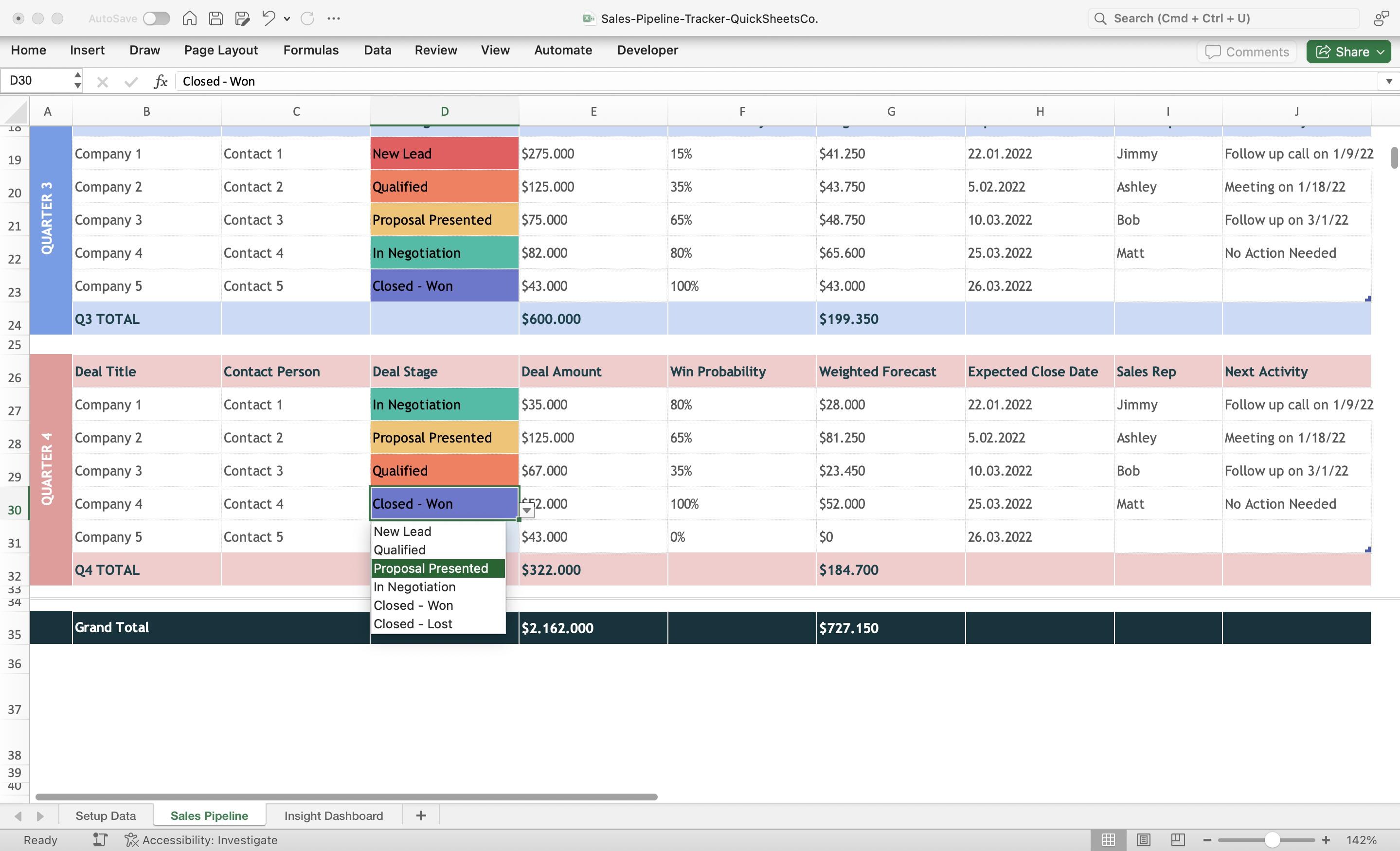 Sales Pipeline Excel Template | Business Spreadsheet | Pipeline CRM ...