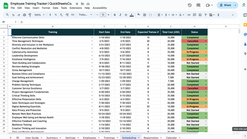 Employee Training Template | Training Tracker | Employee Training ...