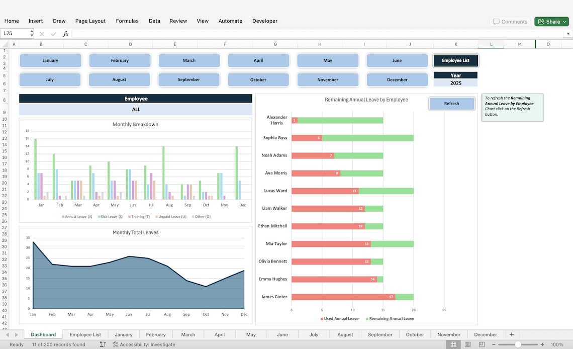 PTO Tracker | Employee Leave Tracker | Excel Template | Leave ...