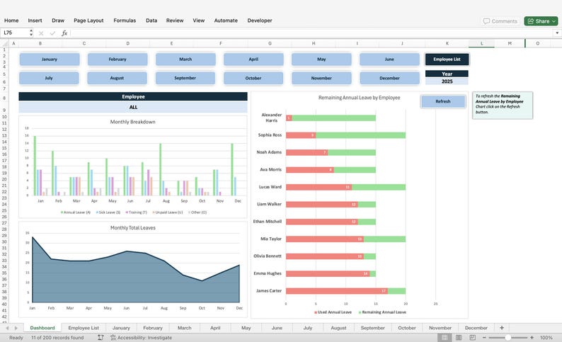 PTO Tracker | Employee Leave Tracker | Excel Template | Leave ...
