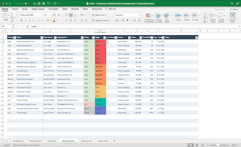 CRM Excel Template Client Tracker Spreadsheet Customer Relationship ...