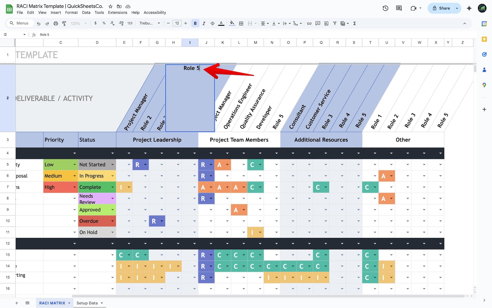 RACI Matrix | Google Sheets Template | RACI Chart | Responsibility ...