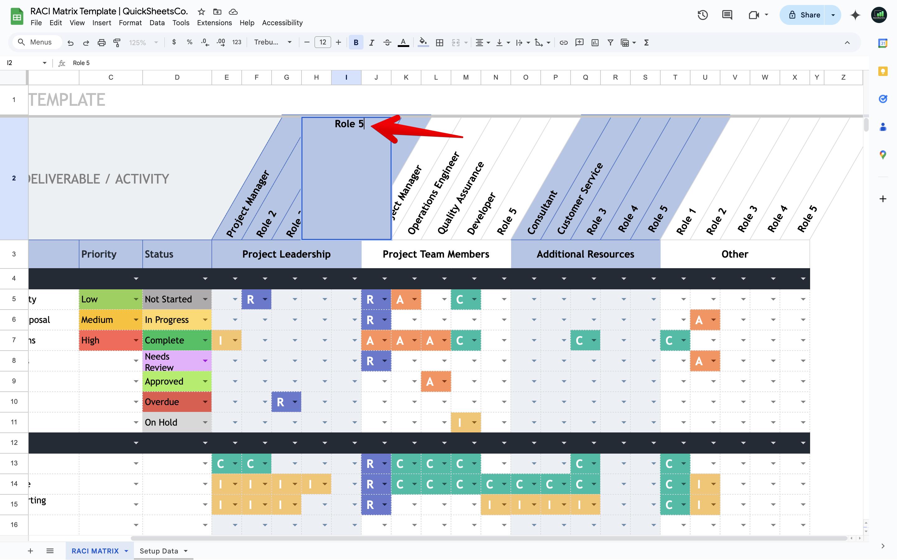RACI Matrix | Google Sheets Template | RACI Chart | Responsibility ...
