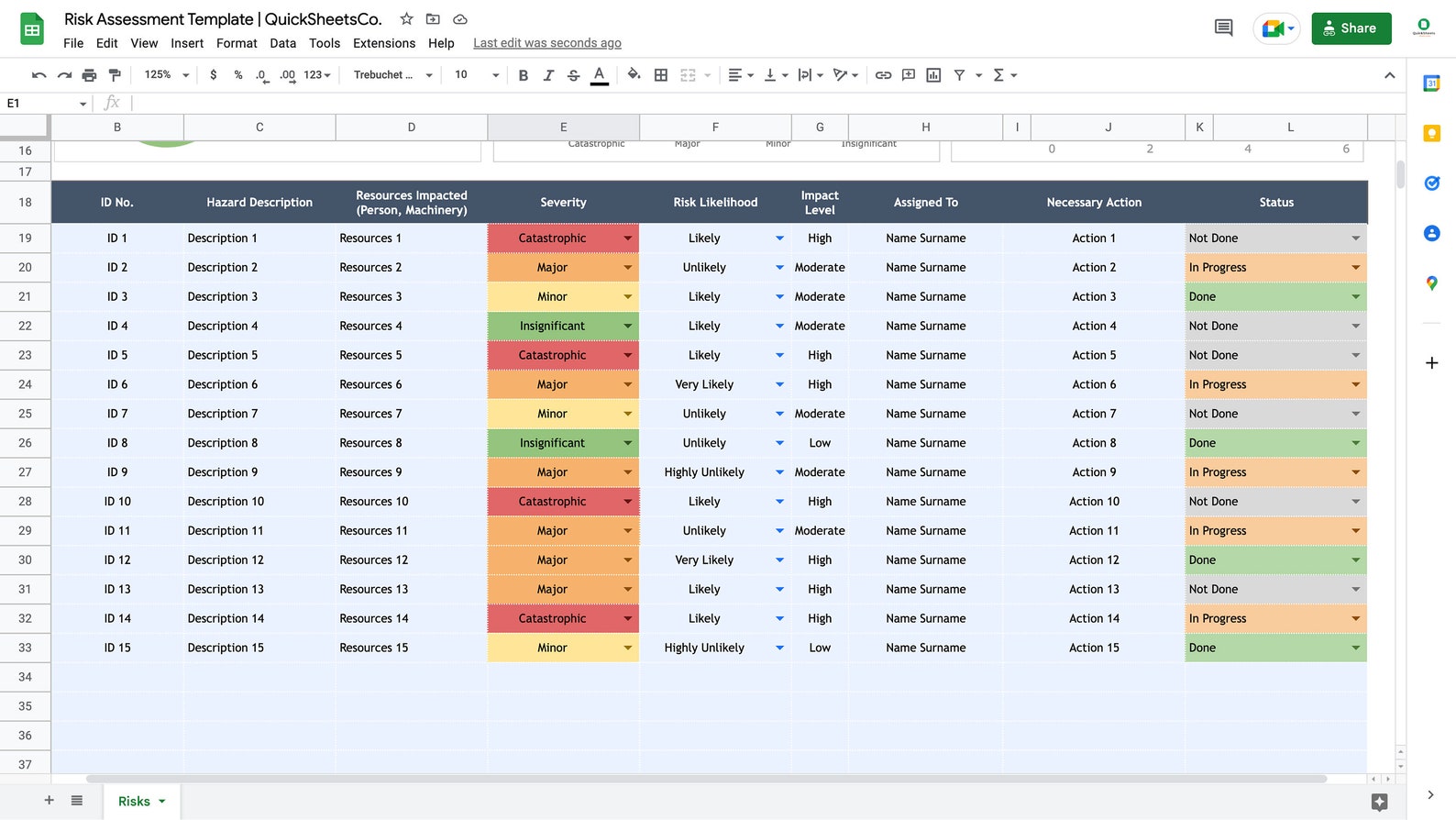 Risk Assessment Template | Business Google Sheets Template | Risk ...