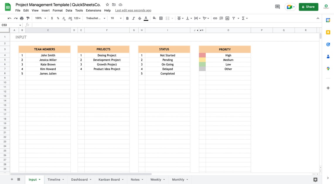 Project Management Dashboard Google Sheets Template - Etsy