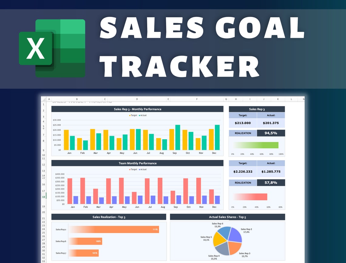 Sales Goal Tracker | Excel Template | Salesman Target Tracker | Sales ...