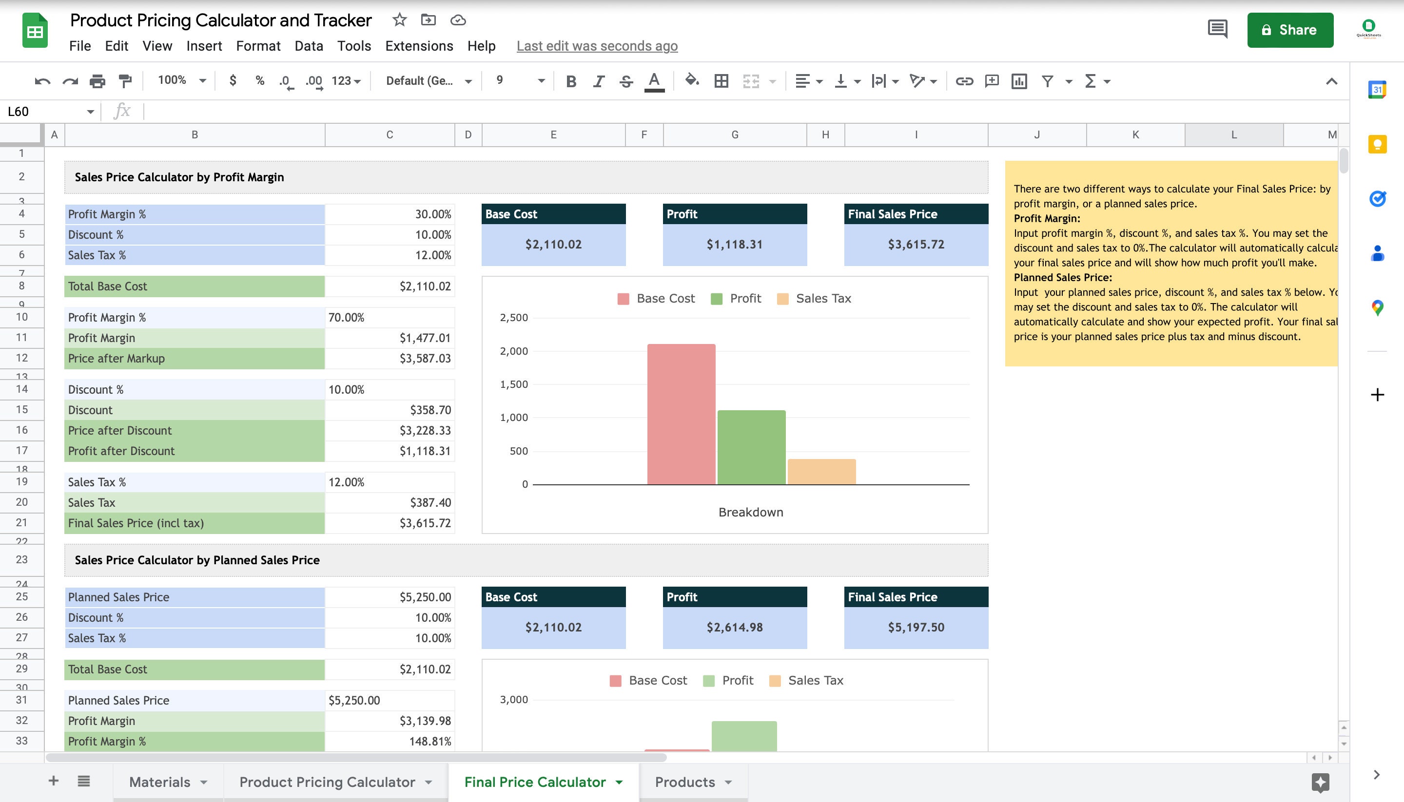 Product Pricing Template | Google Sheets | Pricing Sheet | Pricing ...
