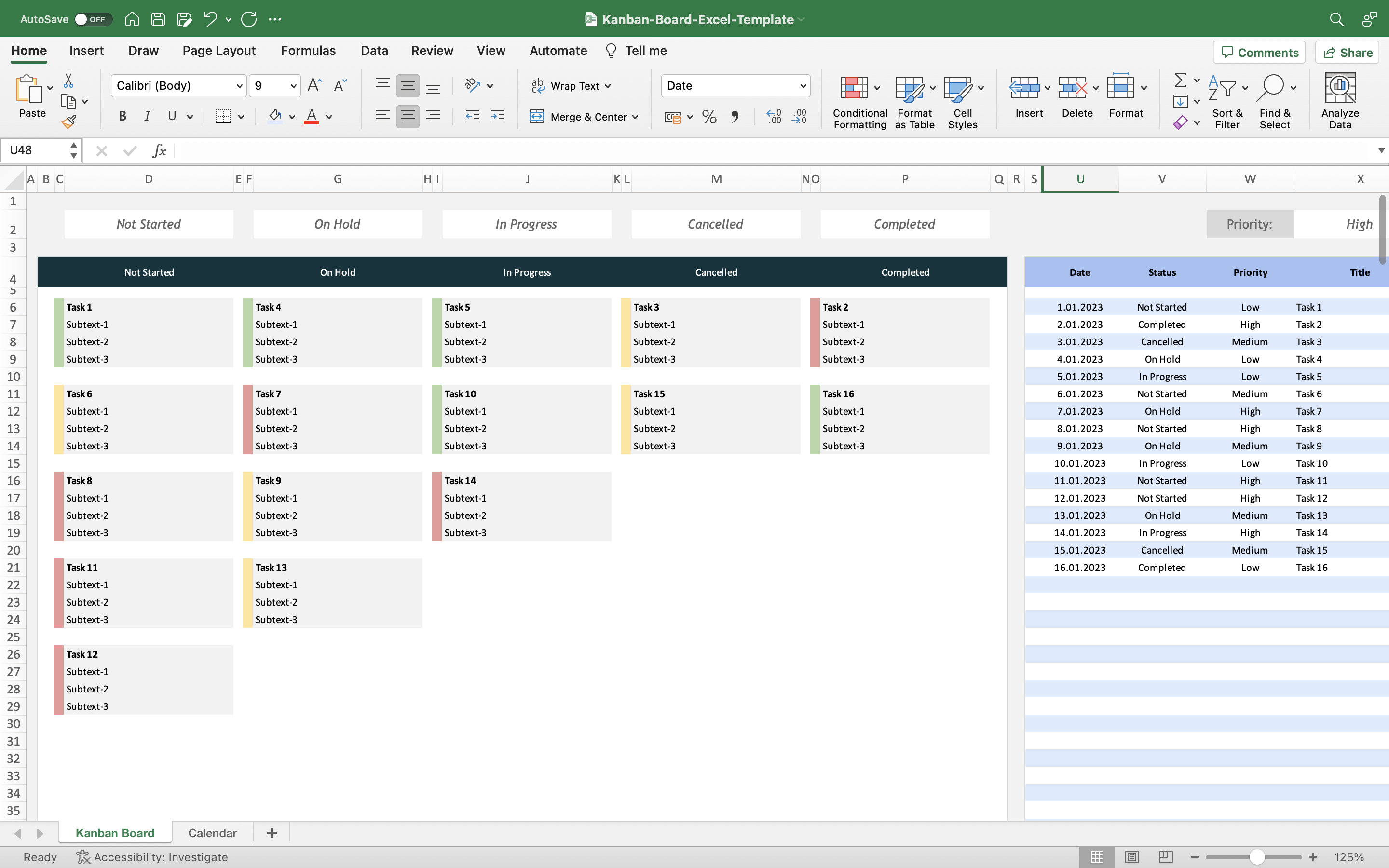 Kanban Board Excel Template Task Tracker Project Etsy