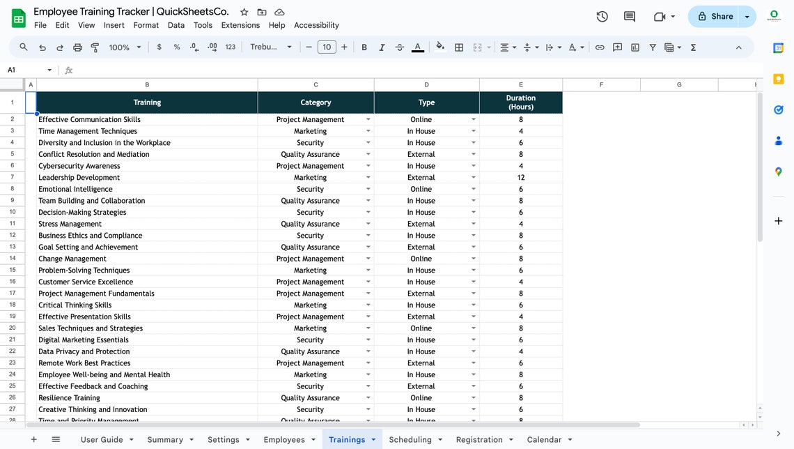 Employee Training Template | Training Tracker | Employee Training ...