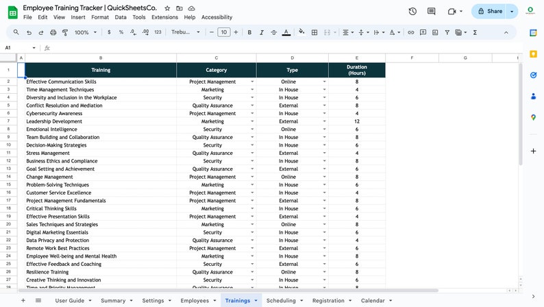 Employee Training Template | Training Tracker | Employee Training ...
