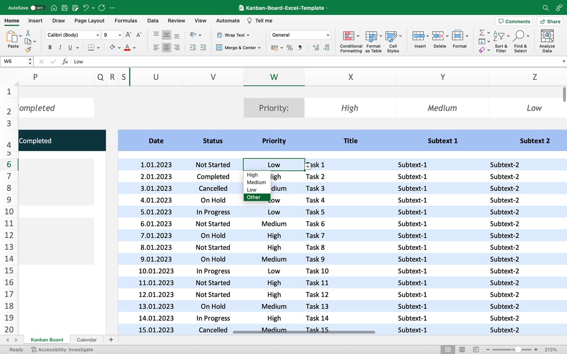 Kanban Board Excel Template Task Tracker Project - Etsy