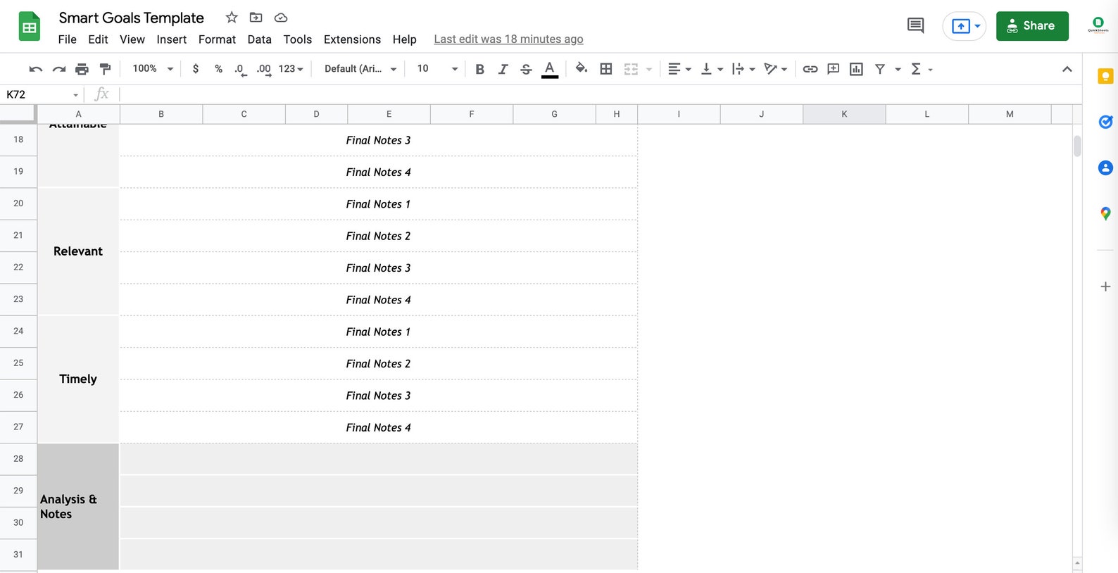 Smart Goals Analysis Template Google Sheets Download Smart Goals Report ...