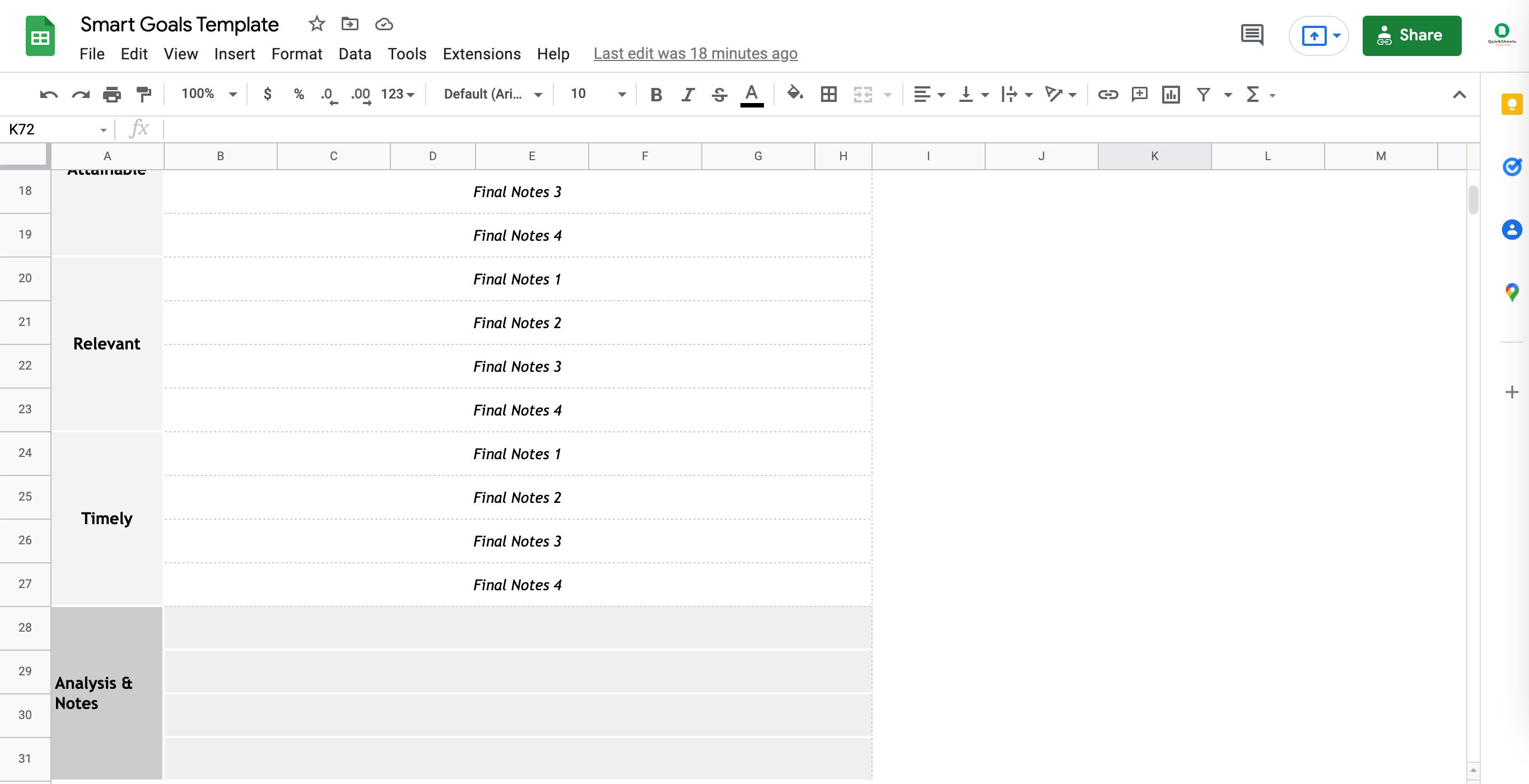 Smart Goals Analysis Template Google Sheets Download Smart Goals Report ...