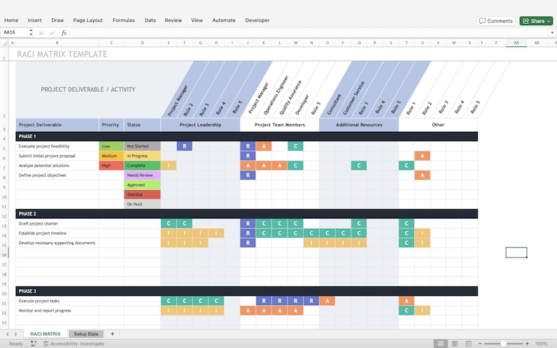 RACI Matrix | Excel Template | RACI Chart | Responsibility Assignment ...