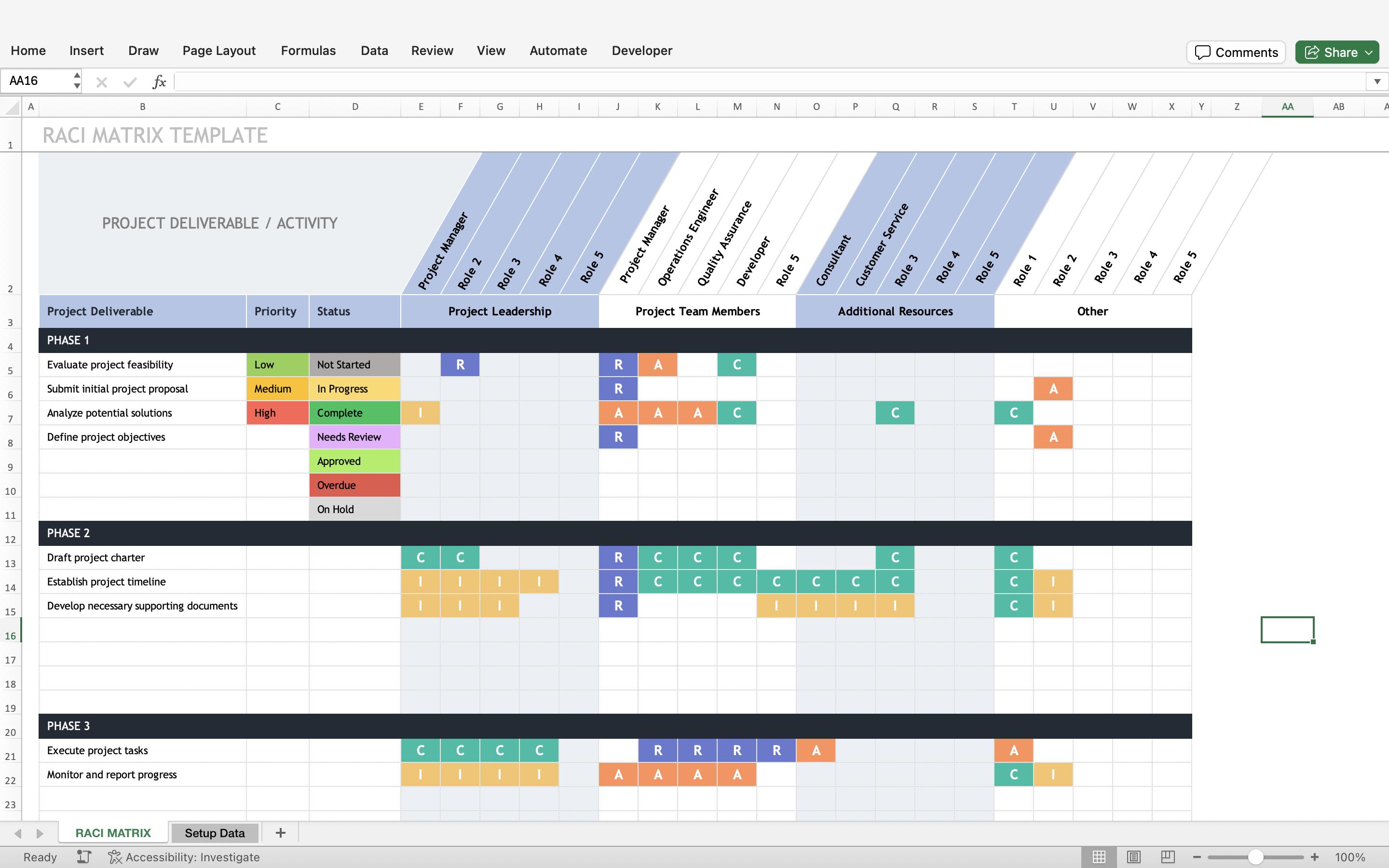 RACI Matrix | Excel Template | RACI Chart | Responsibility Assignment ...